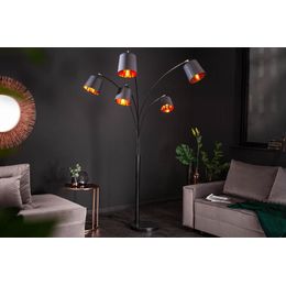 Riess Ambiente Design Bogenlampe LEVELS 205cm schwarz gold 5 neigbare Leinenschirme Stehlampe Riess-Ambiente Modern & Design