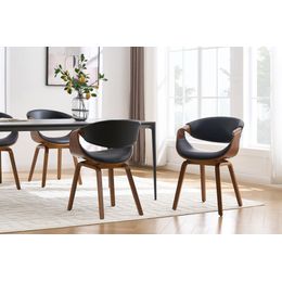 Riess Ambiente Retro Stuhl ORGANIC schwarz Walnuss Kunstleder mit Armlehnen Riess-Ambiente Esszimmerstuhl K&uuml;chenstuhl