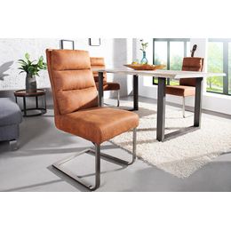 Riess Ambiente Design Freischwinger Stuhl COMFORT hellbraun mit Edelstahl-Gestell Polsterstuhl Riess-Ambiente Esszimmerstuhl K&uuml;chenstuhl Modern & Design