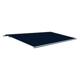 Markise Balkon 250 cm breit, Basic, Wei&szlig;aluminium RAL 9006, 2500 x 1500 mm, Dunkelblau Kurbel links, individuell konfigurieren