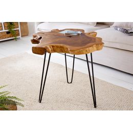 Riess Ambiente Einzigartiger Beistelltisch WILD 50cm Teak Massivholz Baumscheibe Metallbeine schwarz Riess-Ambiente organisch Modern & Design
