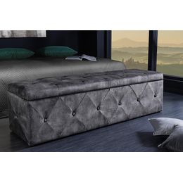 Riess Ambiente Chesterfield Bettbank EXTRAVAGANCIA 140cm grau Samt mit Stauraum Riess-Ambiente