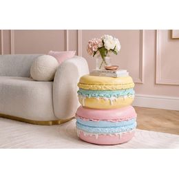 Riess Ambiente Au&szlig;ergew&ouml;hnlicher Beistelltisch MACARONS 50cm gelb rosa Fiberglas rund handmade Riess-Ambiente S&auml;ulentisch Modern & Design