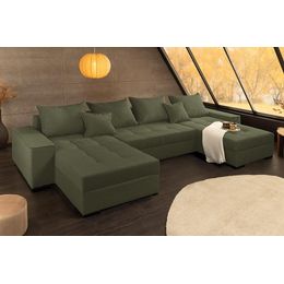 Riess Ambiente XXL Wohnlandschaft LODGE 315cm gr&uuml;n Cord Sofa mit Schlaffunktion und Stauraum Riess-Ambiente U-Form Wohnzimmer Modern & Design