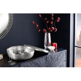 Riess Ambiente Handgefertigte Schale ORIENT 40cm silber Metall rund mit Deckel Schmuck-Dose Riess-Ambiente Modern & Design