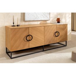 Riess Ambiente Industrial Sideboard GRANDEZZA 180cm natur Eiche schwarz Metall viel Stauraum Riess-Ambiente