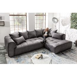 Riess Ambiente Modernes XXL Ecksofa CLAN 320cm anthrazit Samt Bigsofa inkl. Kissen Riess-Ambiente L-Form Wohnzimmer