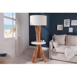 Riess Ambiente Funktionelle Stehlampe SERVANT 153cm Longan-Massivholz mit Tisch und Leinenschirm Riess-Ambiente Modern & Design