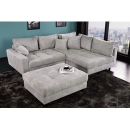 Riess Ambiente Modernes Ecksofa KENT 220cm hellgrau Cord inkl. Hocker Federkern L-Form Wohnlandschaft Riess-Ambiente Wohnzimmer