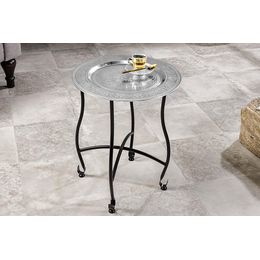 Riess Ambiente Runder Beistelltisch MARRAKESCH 50cm silber Teetisch abnehmbares Tablett klappbar Riess-Ambiente Modern & Design