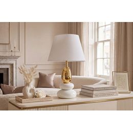 Riess Ambiente Dekorative Tischlampe STONES OF ZEN 45cm wei&szlig; gold mit Stoffschirm rund Riess-Ambiente Modern & Design