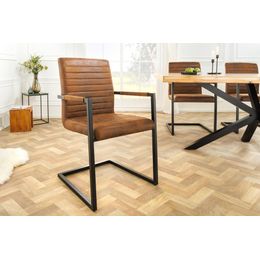Riess Ambiente Industrial Freischwinger Stuhl LOFT vintage braun Microfaser mit Armlehne Eisengestell Polsterstuhl Riess-Ambiente Esszimmerstuhl K&uuml;chenstuhl