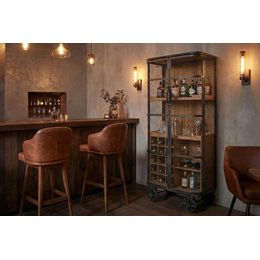 Riess Ambiente Design Barschrank LOFT 150cm natur Pinienholz Metall mit Flaschenregal Riess-Ambiente