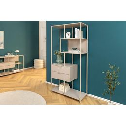Riess Ambiente Modernes B&uuml;cherregal SLIM LINE 185cm champagner beige Metall mit Schubladen Riess-Ambiente