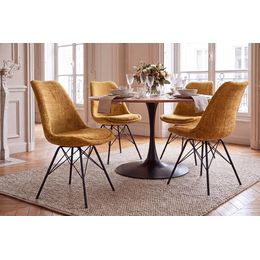 Riess Ambiente Design Stuhl SCANDINAVIA MEISTERST&Uuml;CK senfgelb Chenille schwarzes Metallgestell Polsterstuhl Riess-Ambiente Esszimmerstuhl K&uuml;chenstuhl Scandinavisch