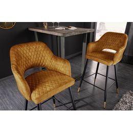 Riess Ambiente Design Barhocker PARIS senfgelb Samt mit Lehne Metall schwarz gold Ziersteppung Polsterstuhl Riess-Ambiente f&uuml;r K&uuml;che Tresenhocker Bistrohocker...