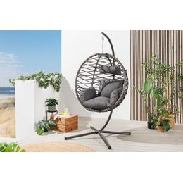 Riess Ambiente In- und Outdoor H&auml;ngesessel IBIZA anthrazit Rattan mit Gestell wetterfest inkl. Kissen Riess-Ambiente Modern & Design