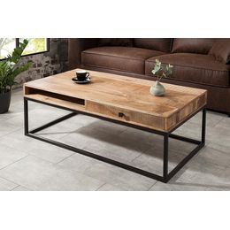 Riess Ambiente Massiver Couchtisch IRON CRAFT 100cm Mangoholz mit Schublade schwarzes Metallgestell Riess-Ambiente Sofatisch Wohnzimmertisch rechteckig Urban