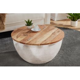 Riess Ambiente Runder Couchtisch ORIENT STORAGE 60cm silber Akazienholz mit Stauraum Hammerschlag handmade Riess-Ambiente Sofatisch Wohnzimmertisch S&auml;ulentisch...