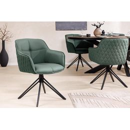 Riess Ambiente Drehbarer Design Stuhl EUPHORIA gr&uuml;n Echtleder schwarz Metallgestell mit Armlehne Polsterstuhl Riess-Ambiente Esszimmerstuhl K&uuml;chenstuhl Modern &...