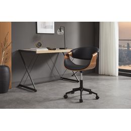 Riess Ambiente H&ouml;henverstellbarer B&uuml;rostuhl ORGANIC schwarz Kunstleder Walnussholz braun drehbar Riess-Ambiente Modern & Design