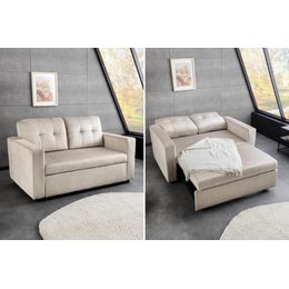 Riess Ambiente Sofa mit Schlaffunktion SMART 140cm champagner beige hochwertiger Vogue Seiden Samtstoff Riess-Ambiente Wohnzimmer Modern & Design