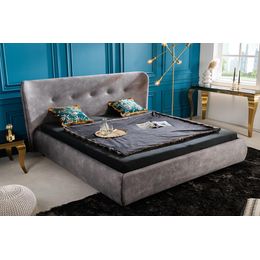 Riess Ambiente Retro Doppelbett FLORENZ 180x200cm grau Samt Polsterbett Kingsize Riess-Ambiente