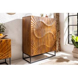 Riess Ambiente Massives Highboard SCORPION 120cm braun Mangoholz aufwendige 3D Schnitzereien Riess-Ambiente Modern & Design