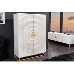 Riess Ambiente Handgearbeiteter Barschrank GOLDEN SUNSET 140cm wei&szlig; gold Mangoholz massiv Riess-Ambiente Modern & Design