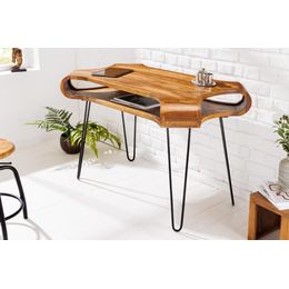 Riess Ambiente Massivholz Schreibtisch ORGANIC LIVING 120cm braun Sheesham stone finish mit Stauraum Riess-Ambiente organisch Modern & Design