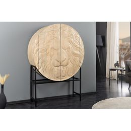 Riess Ambiente Massives Highboard LION 140cm wei&szlig; Mangoholz Metall 3D Schnitzereien Kunstwerk Riess-Ambiente Modern & Design