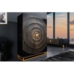 Riess Ambiente Handgearbeiteter Barschrank GOLDEN SUNSET 140cm schwarz gold Mangoholz massiv Riess-Ambiente Modern & Design