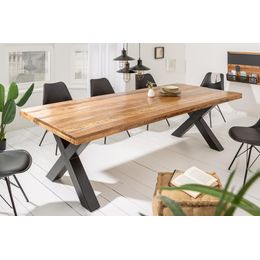 Riess Ambiente Massiver Esstisch IRON CRAFT 200cm natur Mangoholz Industrial Design X-Gestell schwarz Metall Riess-Ambiente Esszimmertisch rechteckig