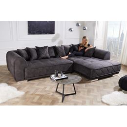 Riess Ambiente Modernes XXL Ecksofa DECADENCIA 320cm dunkelgrau Samt inkl. Kissen Bigsofa Riess-Ambiente L-Form Wohnzimmer