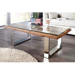 Riess Ambiente Eindrucksvoller Couchtisch BARRACUDA 110cm antik Teakholz mit Kufengestell und Glas Riess-Ambiente Sofatisch Wohnzimmertisch rechteckig Kolonial &...