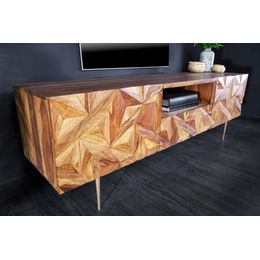 Riess Ambiente Massives TV-Board ALPINE 160cm braun Sheesham stone finish Metall matt gold Riess-Ambiente Modern & Design