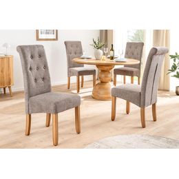 Riess Ambiente Design Stuhl CASA taupe Strukturstoff Massivholzbeine mit Zierkn&ouml;pfen und Nackenrolle Polsterstuhl Riess-Ambiente Esszimmerstuhl K&uuml;chenstuhl Modern...