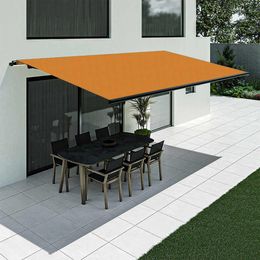 Markise Orange, Gelenkarmmarkise ohne Kassette, Stoff Orange, ohne Volant, manueller Kurbel-Antrieb, individuell konfigurieren