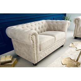 Riess Ambiente Chesterfield 2-Sitzer Sofa 150cm champagner beige Samt Federkern Knopfheftung Riess-Ambiente Wohnzimmer