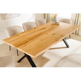 Riess Ambiente Massivholz Esstisch WILD OAK 160cm natur Wildeiche Baumkante ge&ouml;lt schwarz X-Gestell Riess-Ambiente Esszimmertisch rechteckig 6 Personen