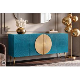 Riess Ambiente Massives Sideboard AURUM 180cm t&uuml;rkis Mangoholz mit ikonischem Gold-Element Riess-Ambiente Modern & Design