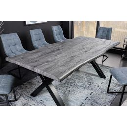 Riess Ambiente Industrial Esstisch WILD 180cm grau gek&auml;lkt Wildeiche-Design Baumkante schwarz X-Gestell Riess-Ambiente Esszimmertisch rechteckig Modern & Design
