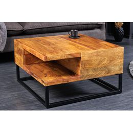 Riess Ambiente Massivholz Couchtisch GIANT 60cm braun Sheesham stone finish Metall schwarz Ablage Riess-Ambiente Sofatisch Wohnzimmertisch quadratisch Urban