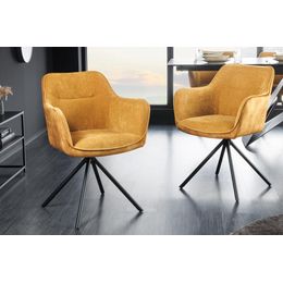 Riess Ambiente Drehbarer Stuhl VERONA senfgelb Samt Strukturstoff mit Armlehne Metallbeine schwarz Polsterstuhl Riess-Ambiente Esszimmerstuhl K&uuml;chenstuhl Modern &...