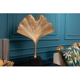 Riess Ambiente Dekorative Skulptur GINKGO LEAF 44cm gold handmade Metall mit Marmorsockel Riess-Ambiente Modern & Design