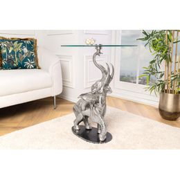 Riess Ambiente Runder Beistelltisch ELEPHANT 80cm silber Metall Glas Marmor Skulptur handmade Riess-Ambiente Modern & Design