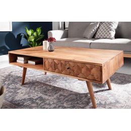 Riess Ambiente Massivholz Couchtisch MYSTIC LIVING 100cm natur Akazie mit Stauraum Schubladen Ablagefach Riess-Ambiente Sofatisch Wohnzimmertisch rechteckig