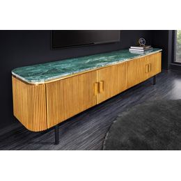 Riess Ambiente Design TV-Board VENEZIANO 160cm messing gr&uuml;n Marmorplatte Mangoholz Retro Riess-Ambiente