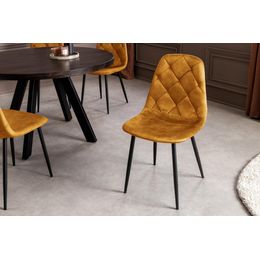 Riess Ambiente Stilvolles 2er-Set St&uuml;hle GLAMM senfgelb Samt schwarze Metallbeine Riess-Ambiente Esszimmerstuhl K&uuml;chenstuhl Modern & Design