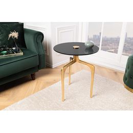 Riess Ambiente Runder Beistelltisch ABSTRACT 60cm messing gold Metallbeine Schwarzglas handmade Riess-Ambiente Modern & Design